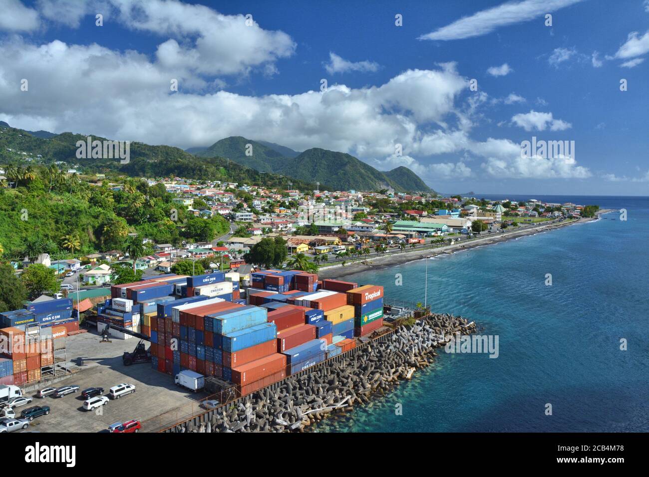 ROSEAU, DOMINICA, CARIBBEAN - MARCH 24, 2017 : Roseau city port on ...