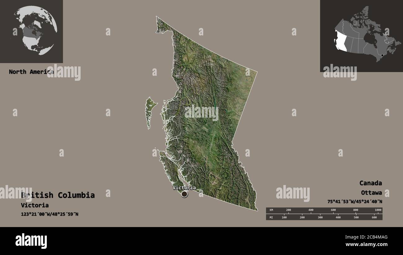 Shape of British Columbia, province of Canada, and its capital ...
