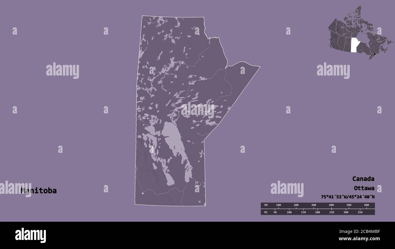 Shape of Manitoba, province of Canada, with its capital isolated on ...