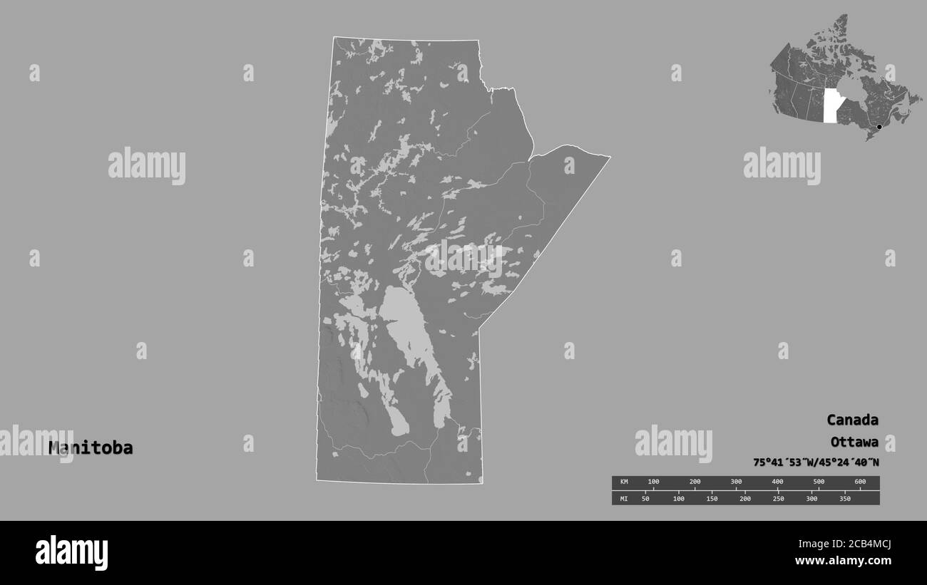 Shape of Manitoba, province of Canada, with its capital isolated on ...