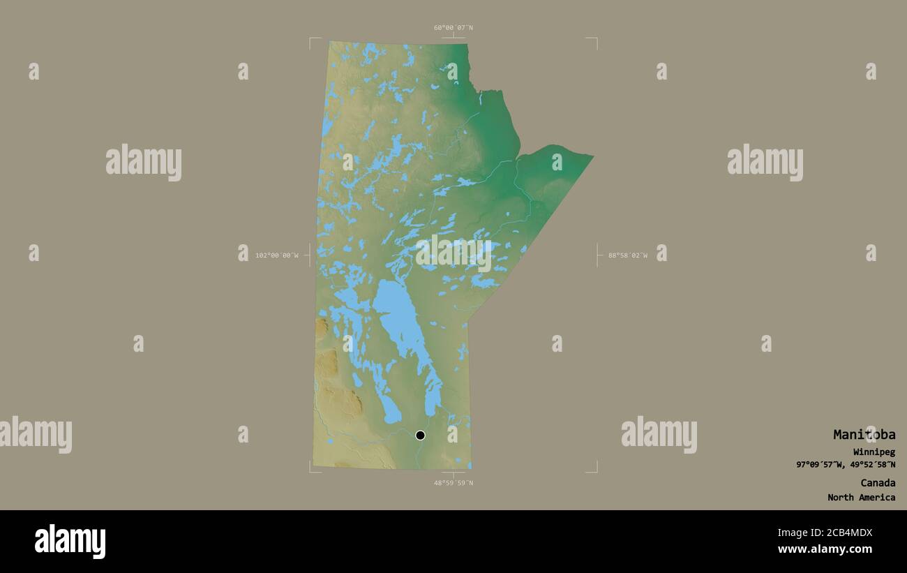 Area of Manitoba, province of Canada, isolated on a solid background in ...