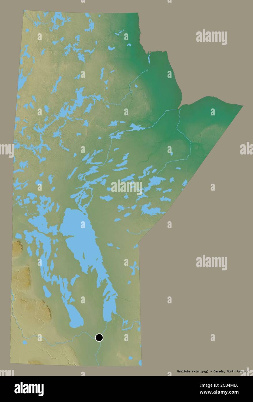 Shape of Manitoba, province of Canada, with its capital isolated on a ...