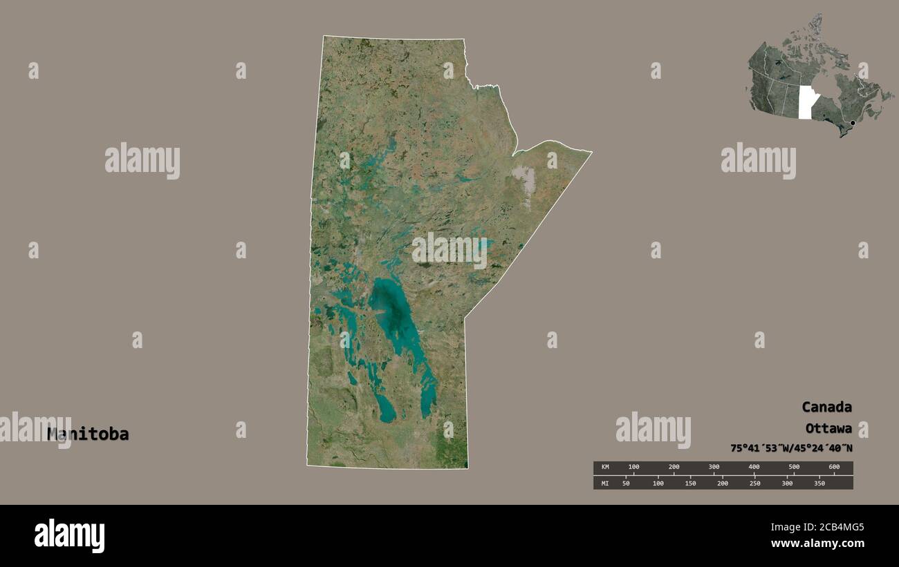 Shape of Manitoba, province of Canada, with its capital isolated on ...