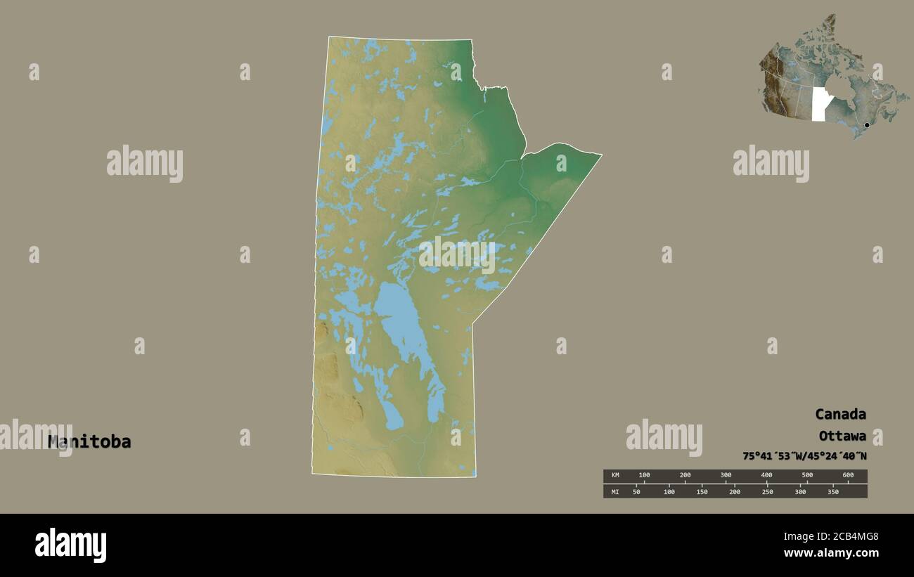 Shape of Manitoba, province of Canada, with its capital isolated on ...