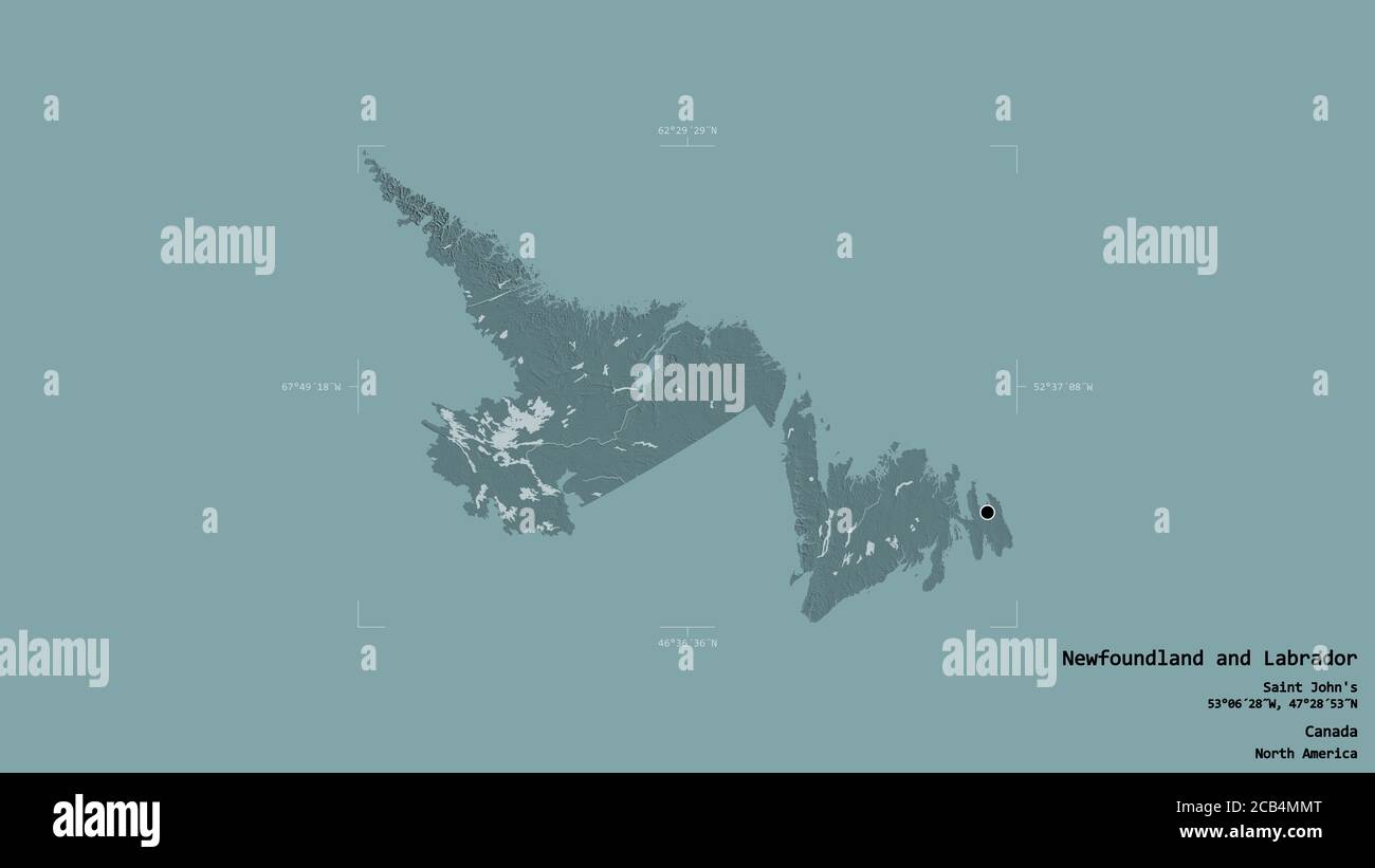 Area of Newfoundland and Labrador, province of Canada, isolated on a ...