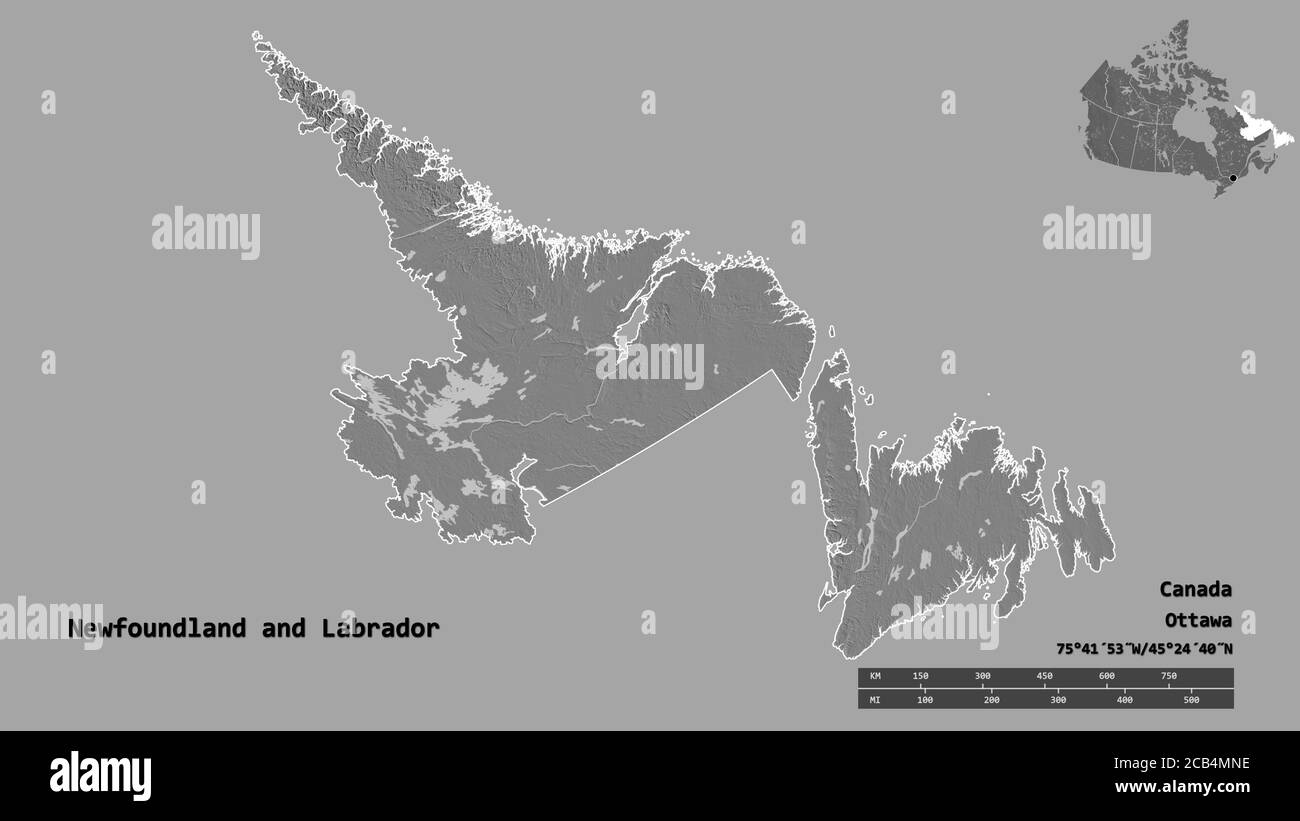 Shape of Newfoundland and Labrador, province of Canada, with its ...