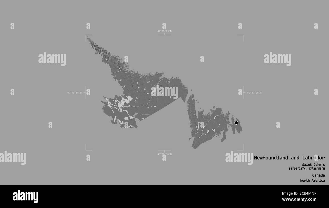 Area of Newfoundland and Labrador, province of Canada, isolated on a ...