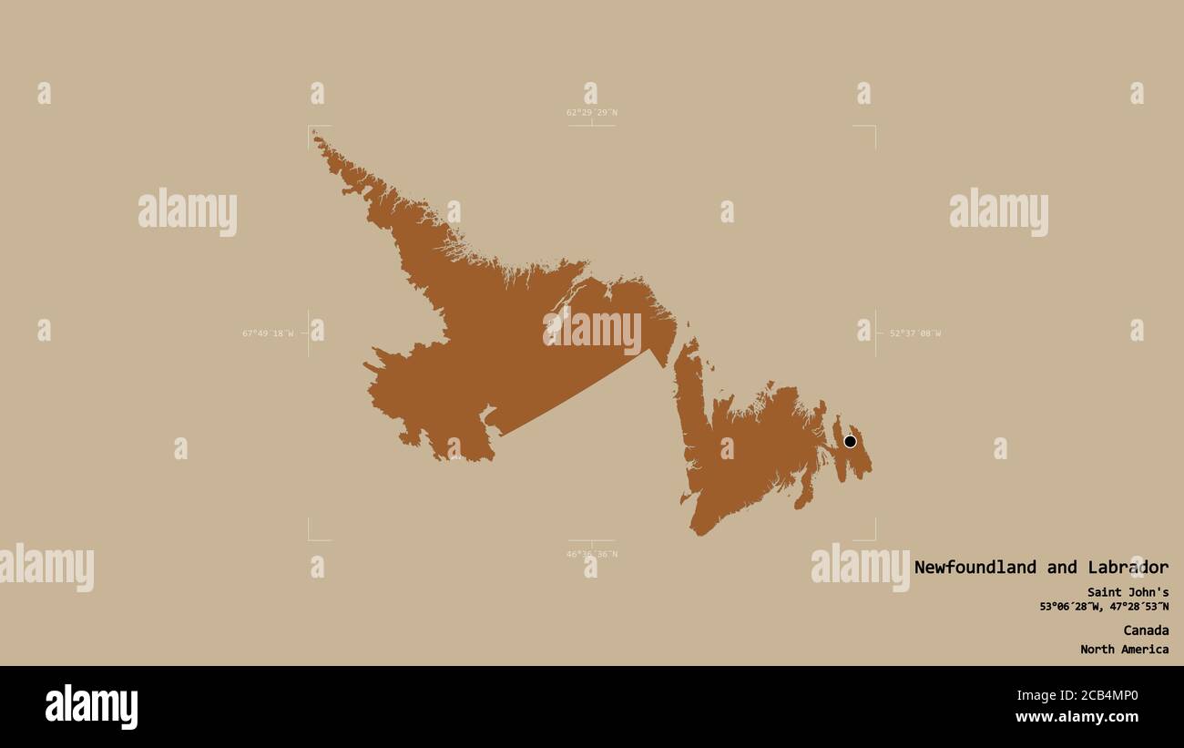 Area of Newfoundland and Labrador, province of Canada, isolated on a ...