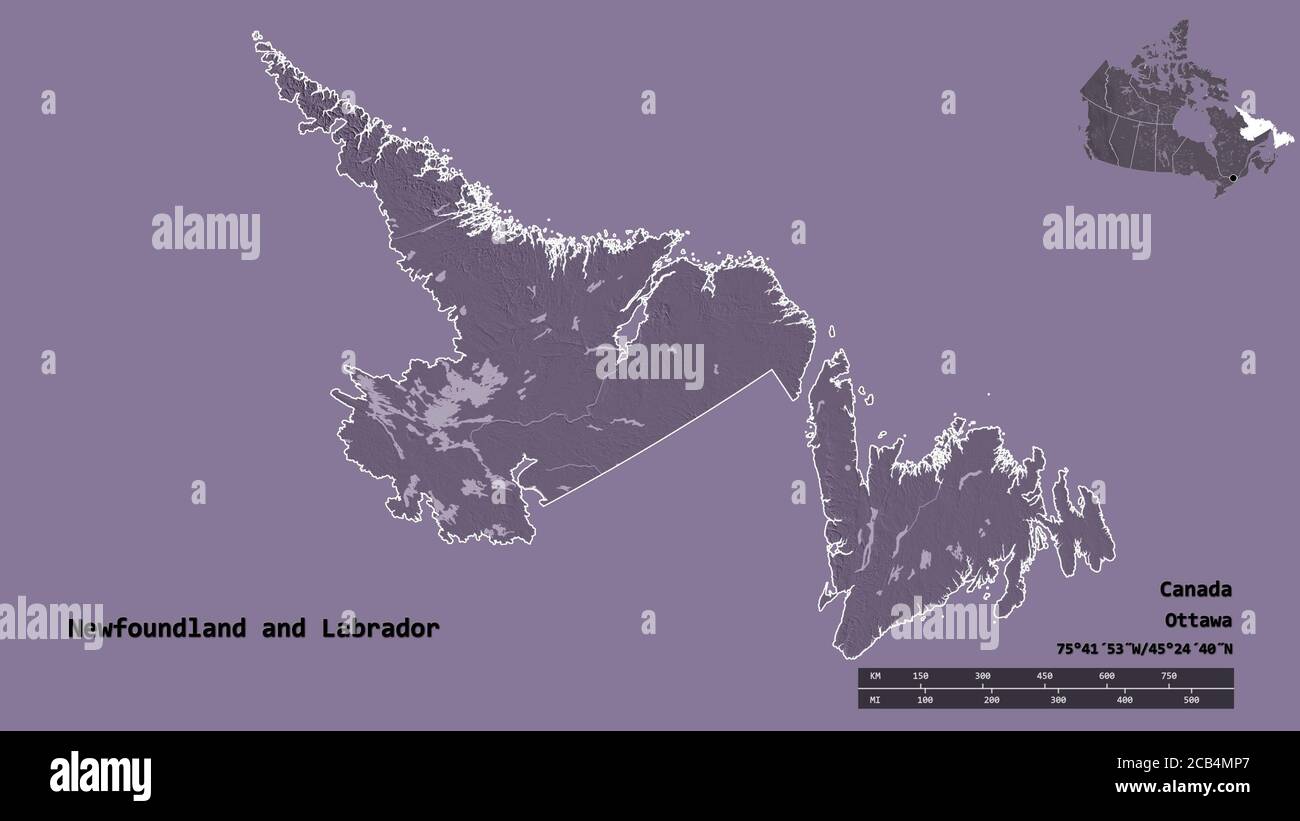 Shape of Newfoundland and Labrador, province of Canada, with its ...