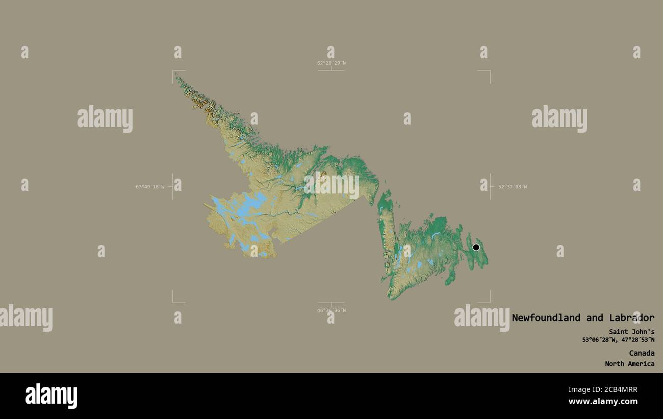 Area of Newfoundland and Labrador, province of Canada, isolated on a ...