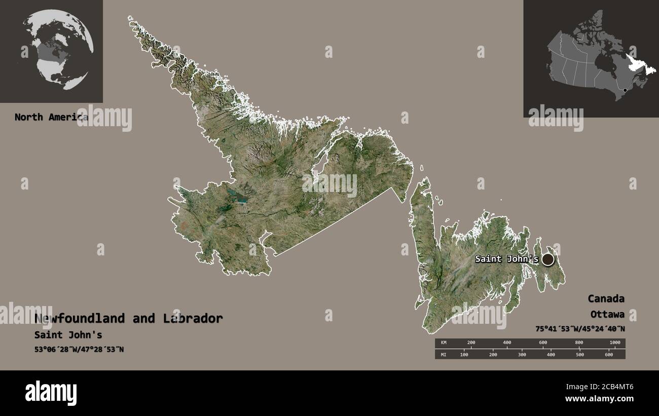 Shape of Newfoundland and Labrador, province of Canada, and its capital ...