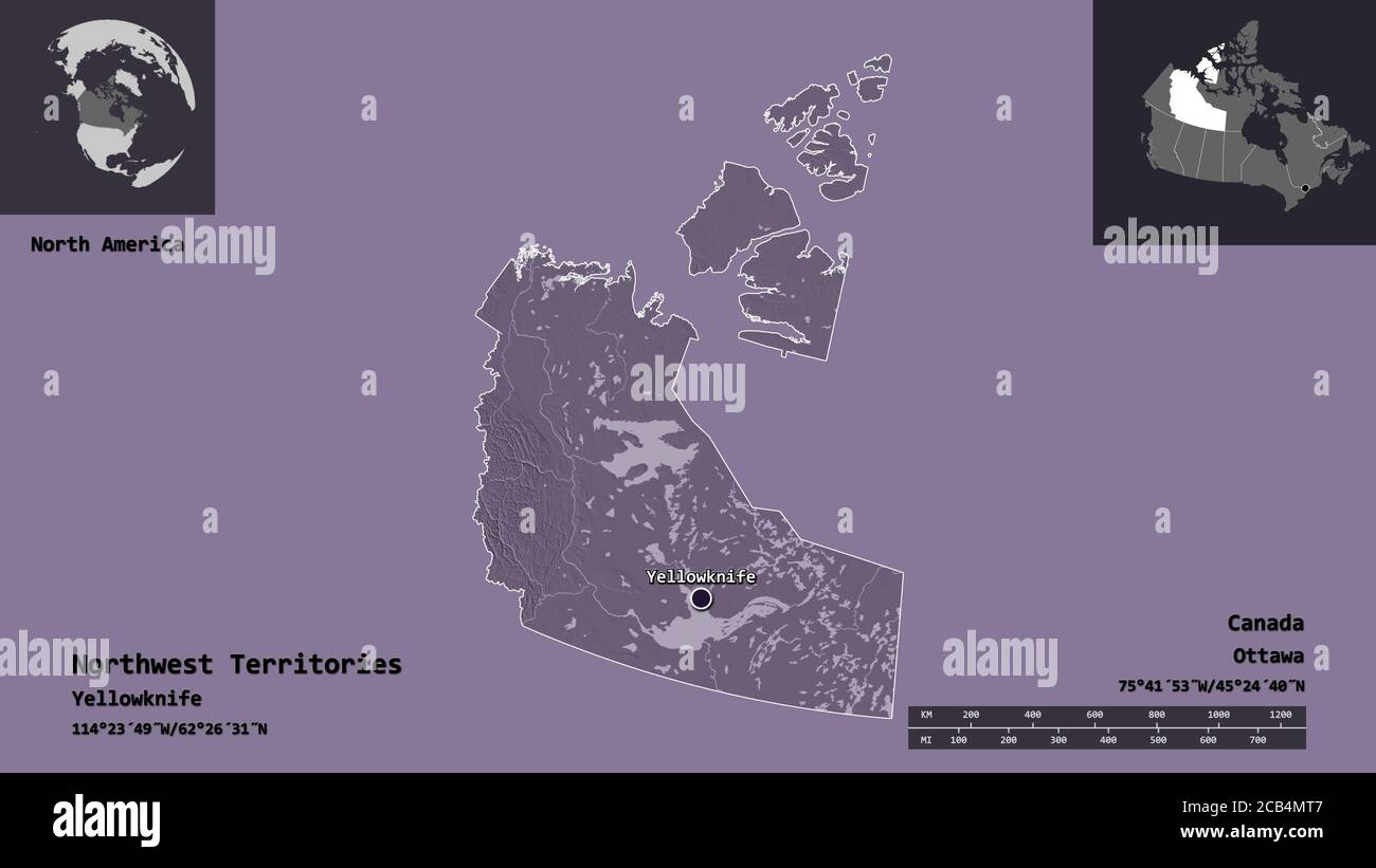 Shape of Northwest Territories, territory of Canada, and its capital ...