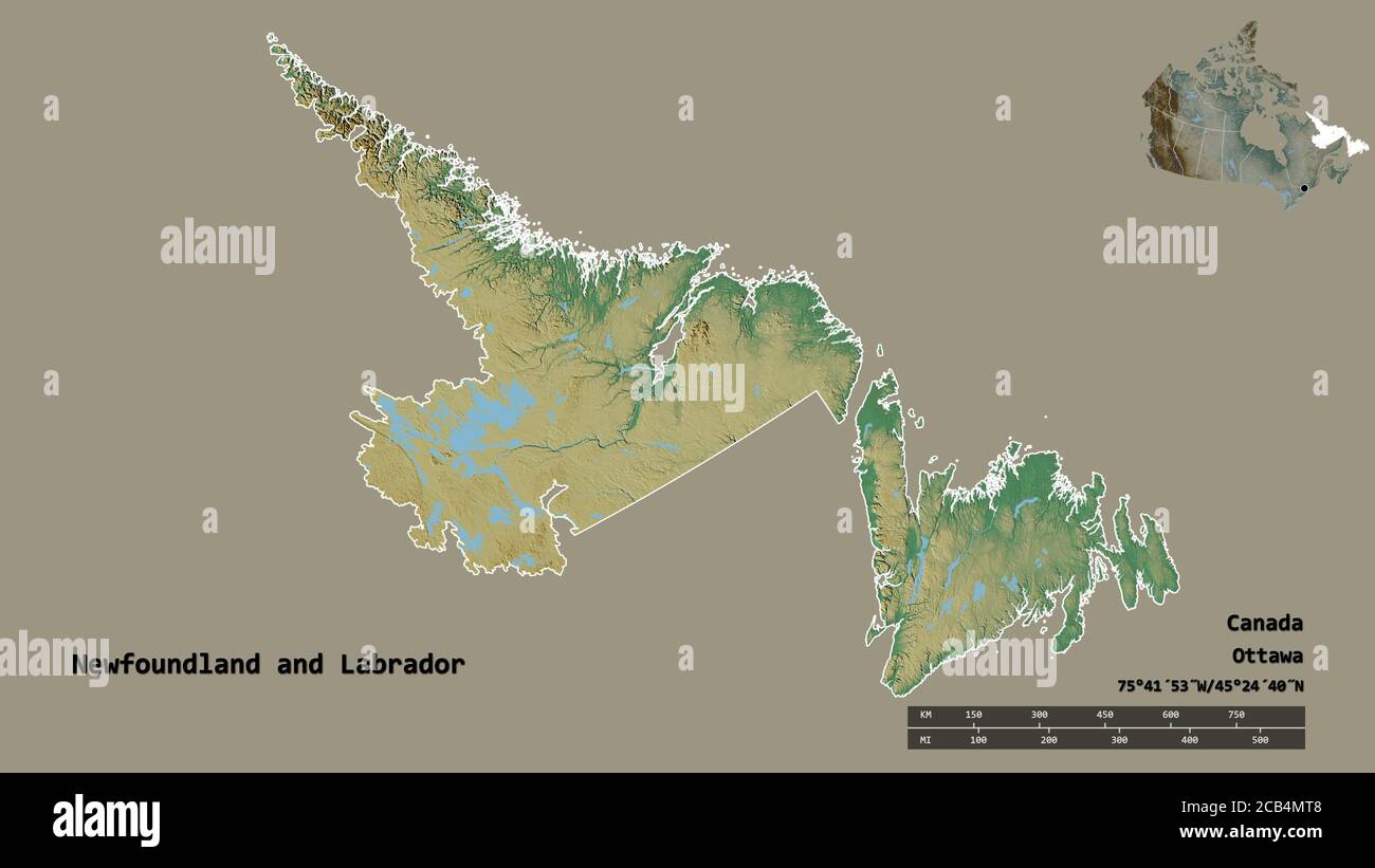 Shape of Newfoundland and Labrador, province of Canada, with its ...