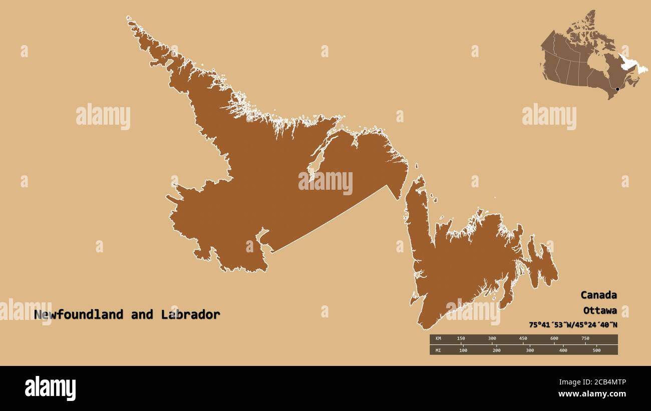 Shape of Newfoundland and Labrador, province of Canada, with its ...
