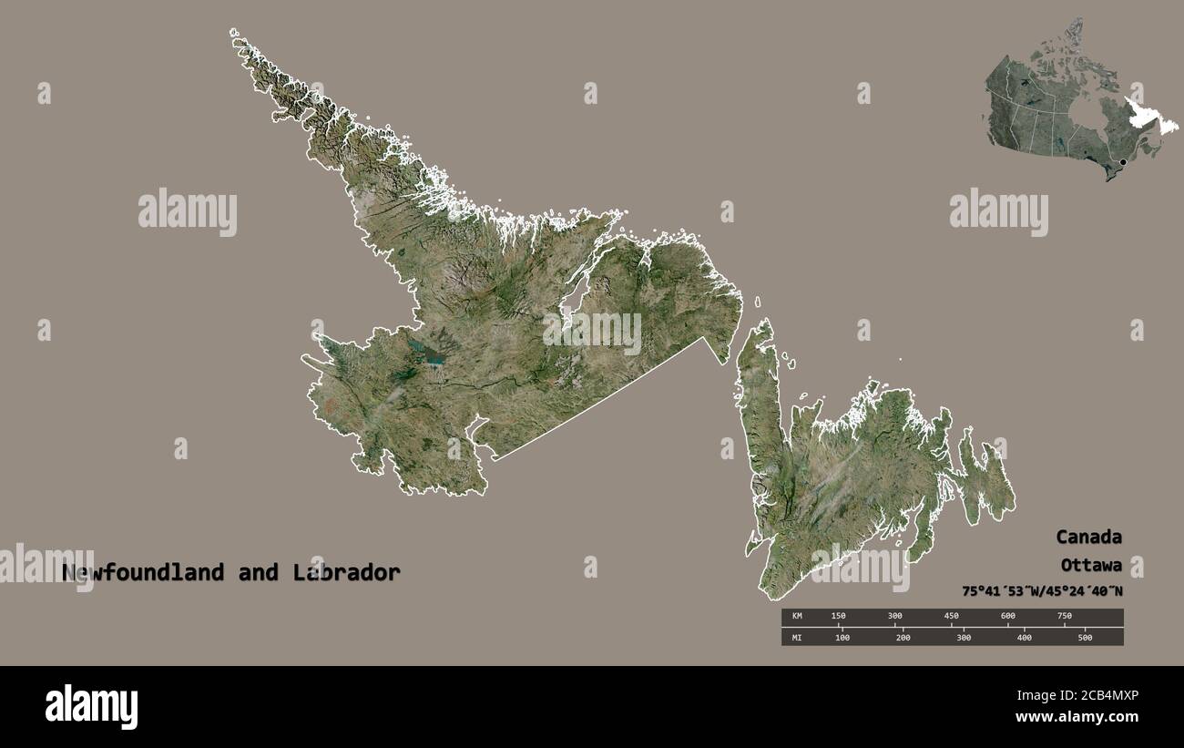Shape of Newfoundland and Labrador, province of Canada, with its ...