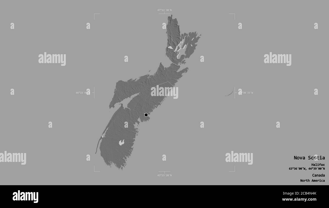 Area of Nova Scotia, province of Canada, isolated on a solid background ...