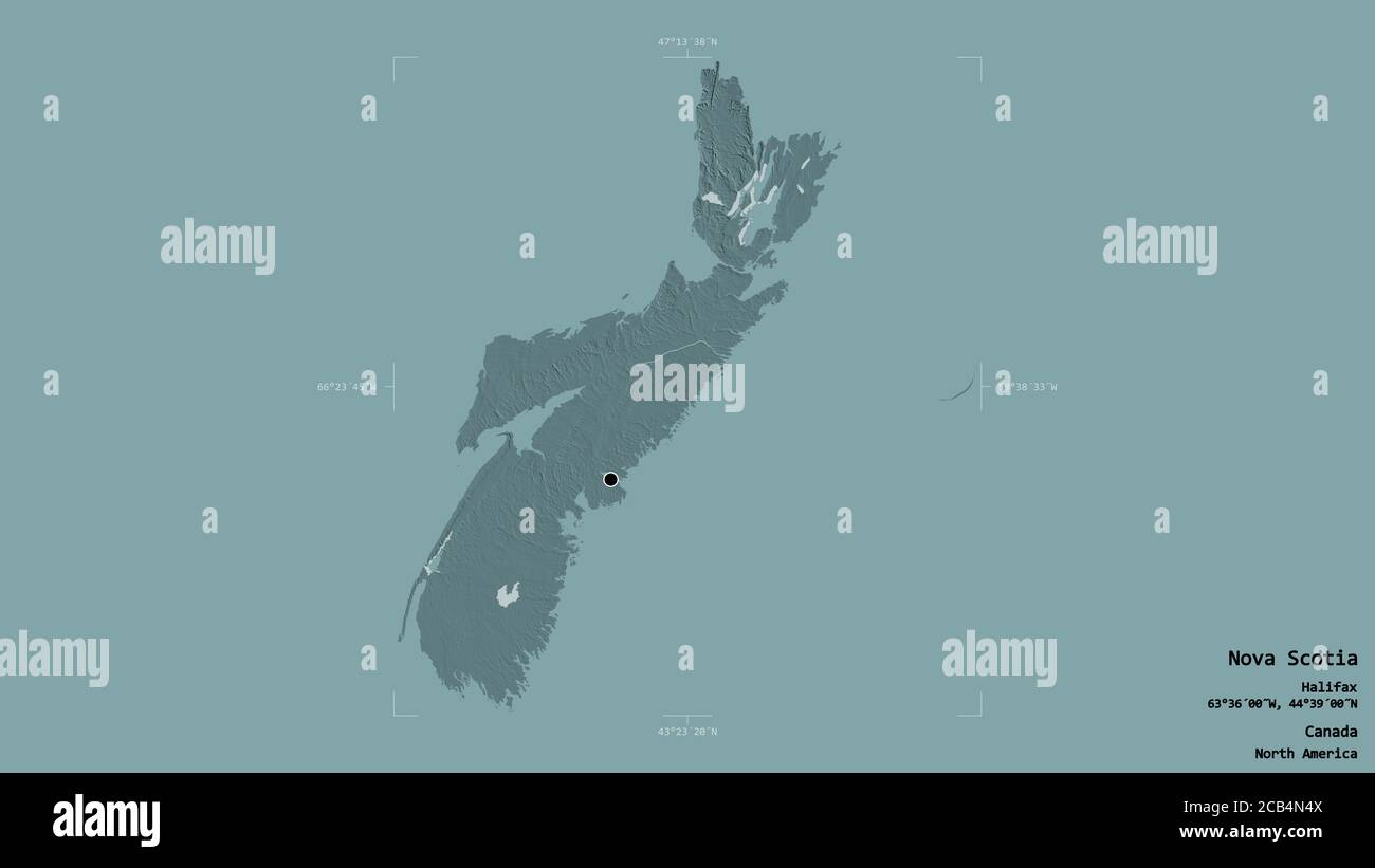 Area of Nova Scotia, province of Canada, isolated on a solid background ...