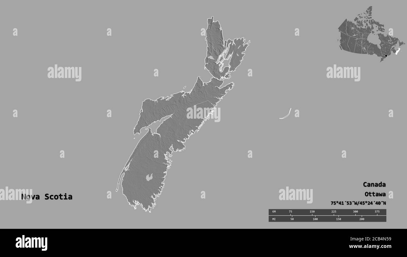 Shape of Nova Scotia, province of Canada, with its capital isolated on ...