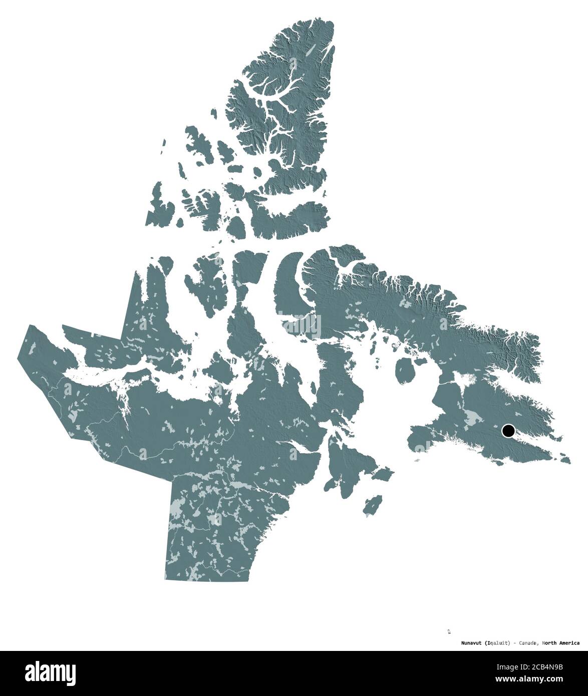 Shape of Nunavut, territory of Canada, with its capital isolated on ...