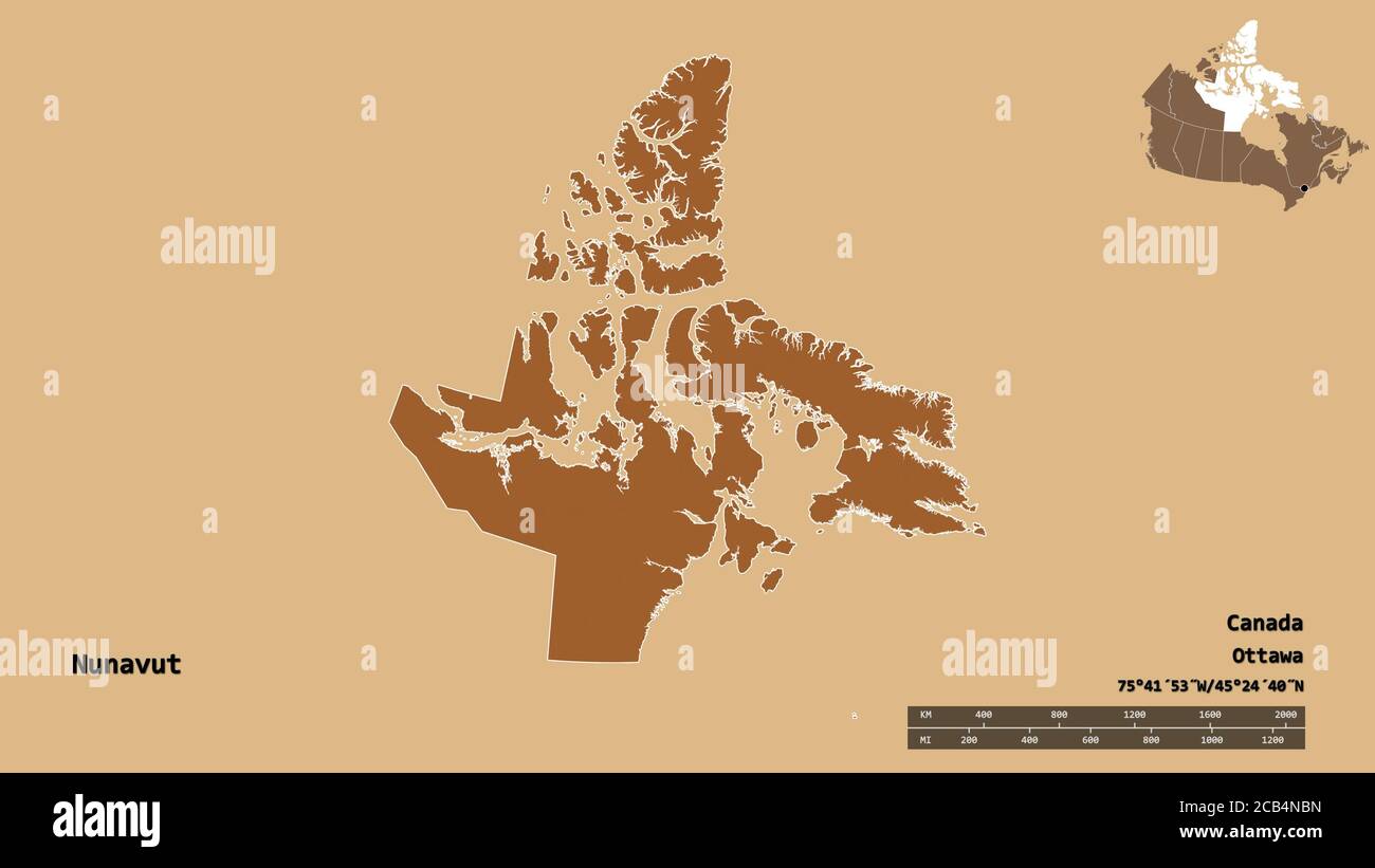 Shape of Nunavut, territory of Canada, with its capital isolated on ...