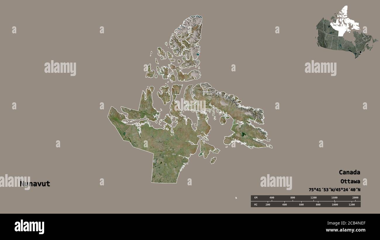 Shape of Nunavut, territory of Canada, with its capital isolated on ...
