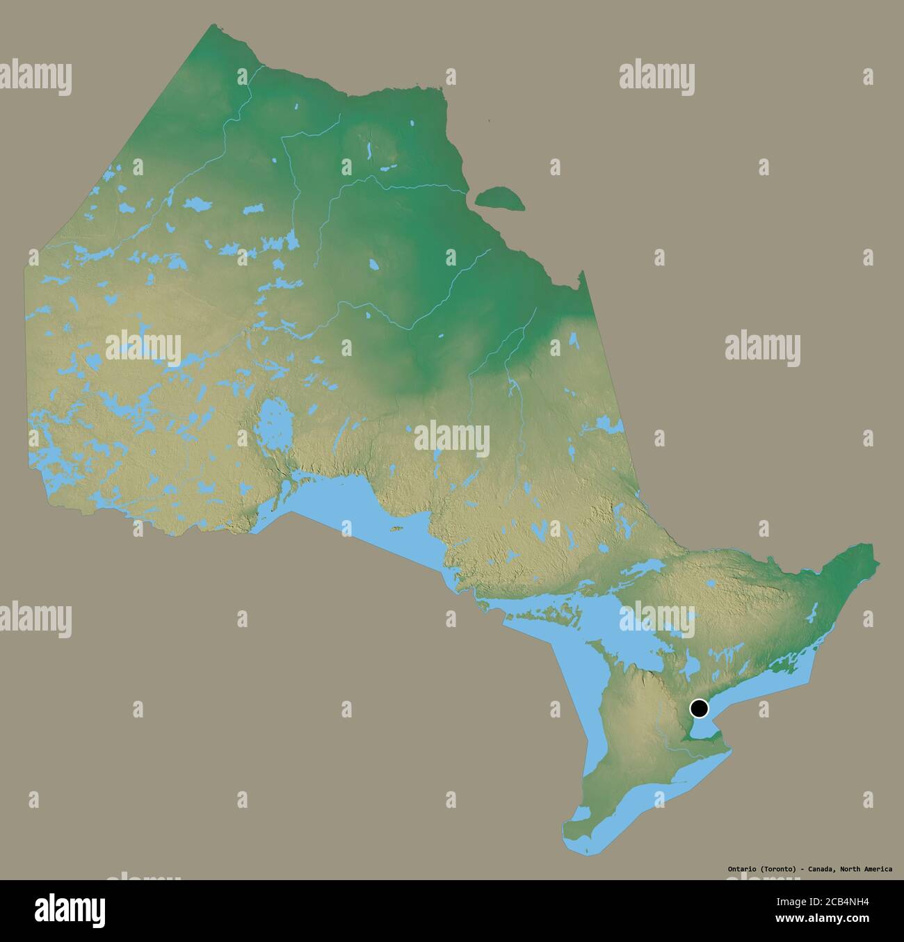 Shape of Ontario, province of Canada, with its capital isolated on a ...