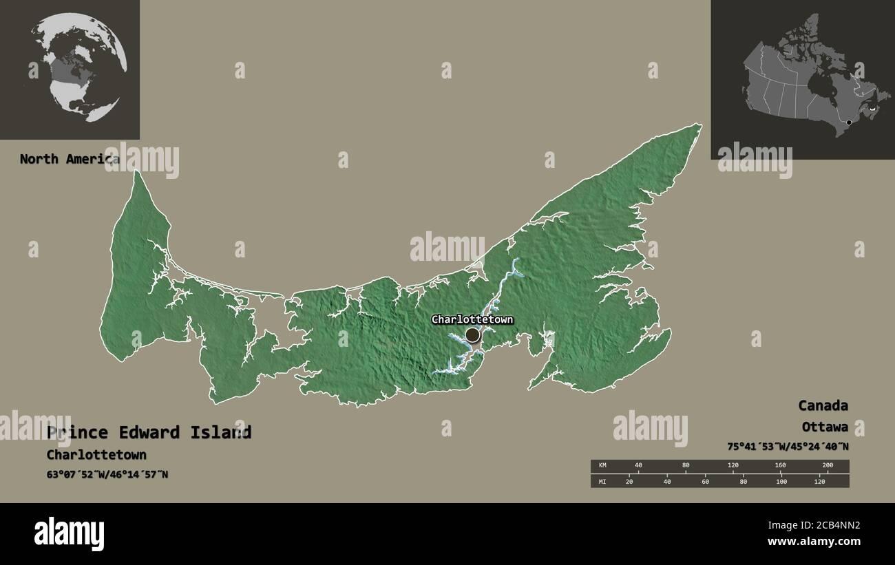 Shape of Prince Edward Island, province of Canada, and its capital ...