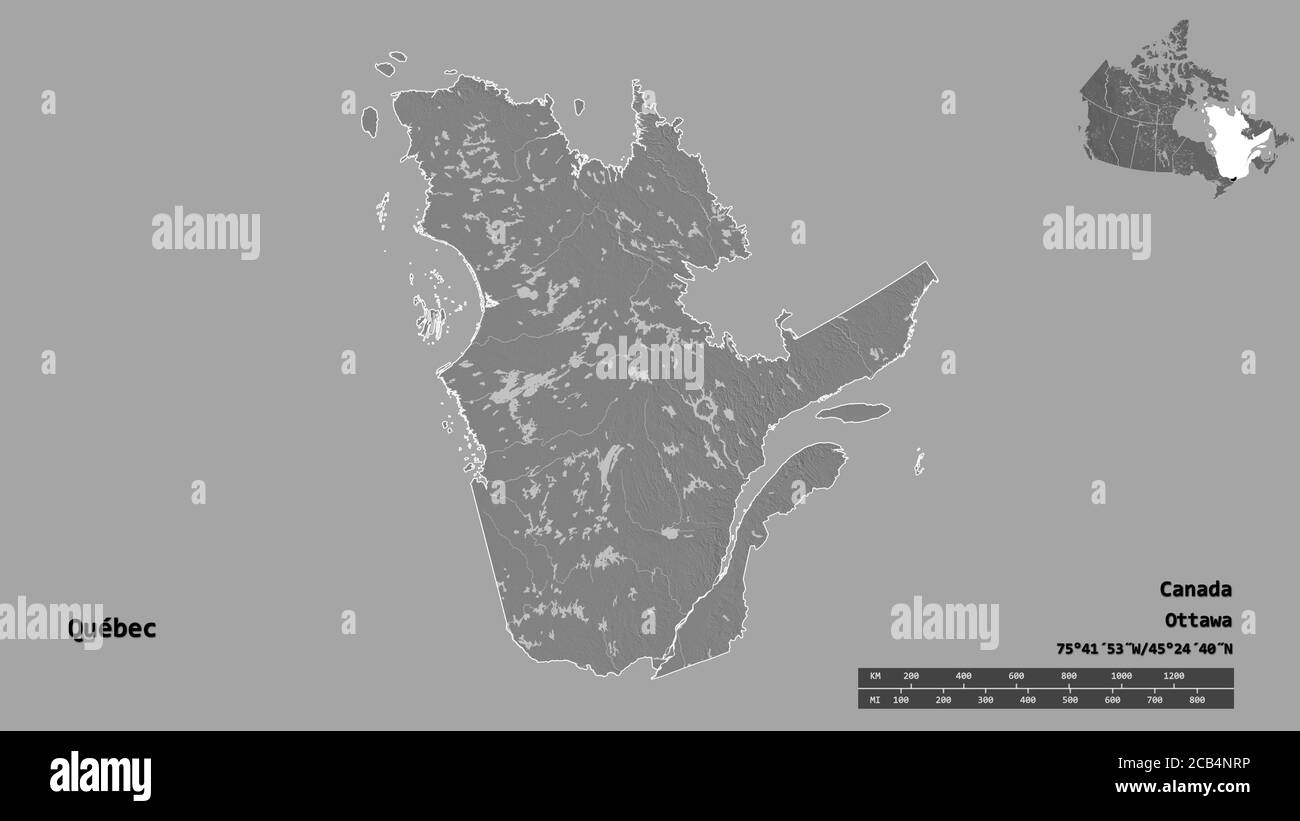 Shape of Québec, province of Canada, with its capital isolated on solid ...