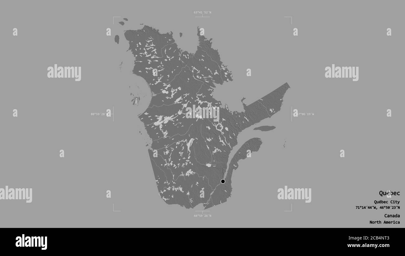 Area of Québec, province of Canada, isolated on a solid background in a ...