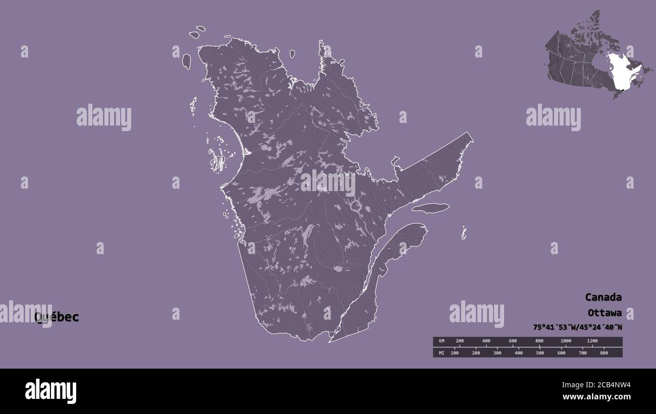 Shape of Québec, province of Canada, with its capital isolated on solid ...