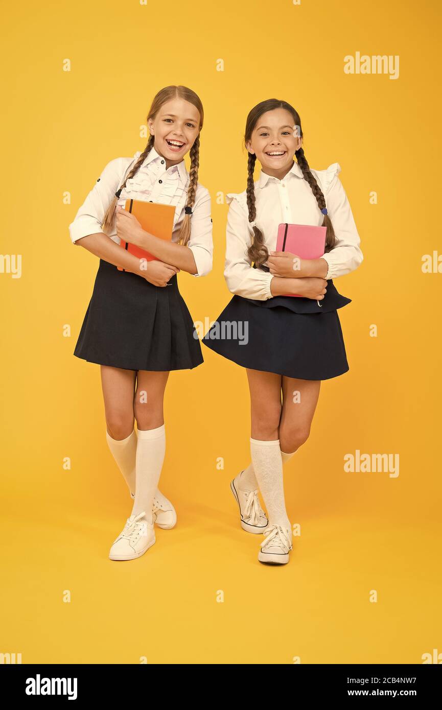 Friendship goals. Cute school girls with books. First day at school ...