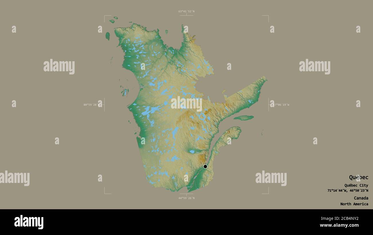 Area of Québec, province of Canada, isolated on a solid background in a ...