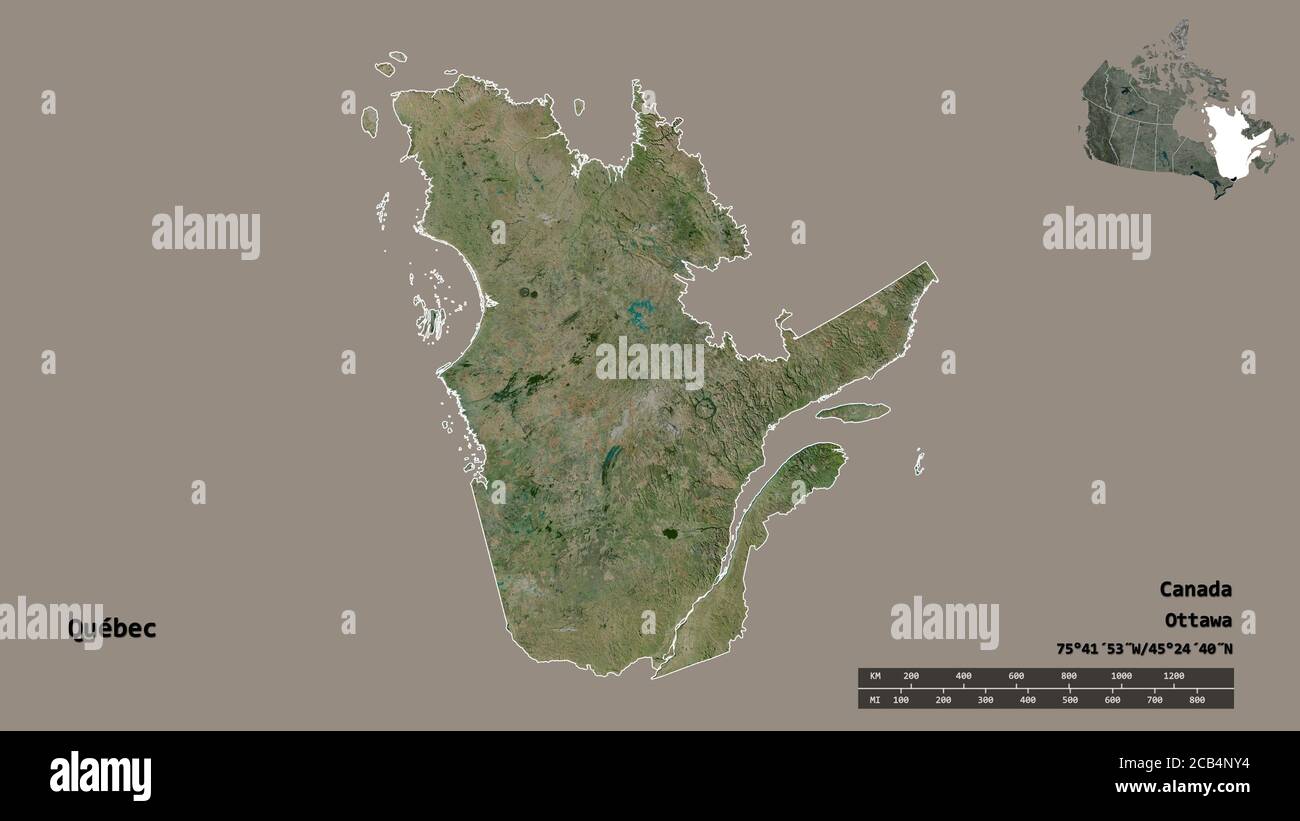Shape of Québec, province of Canada, with its capital isolated on solid ...