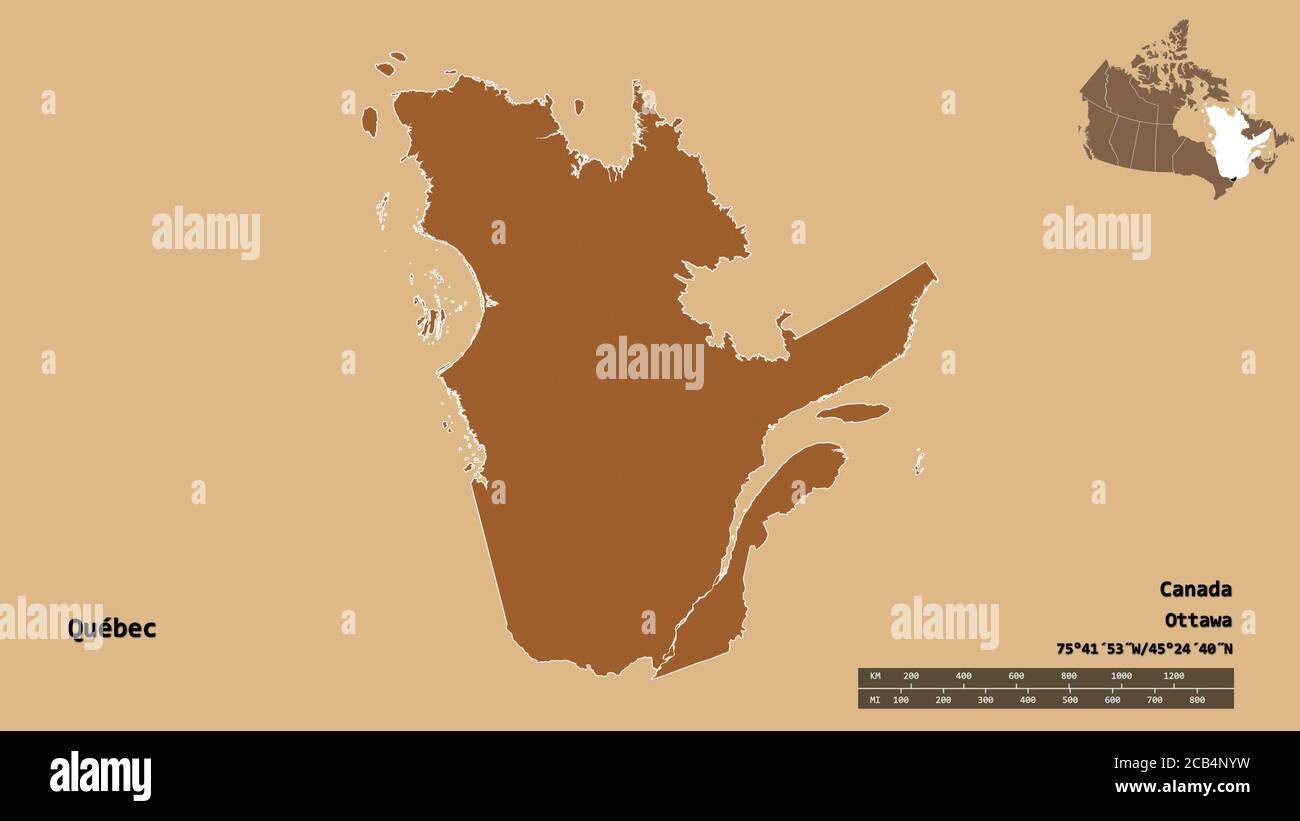 Shape of Québec, province of Canada, with its capital isolated on solid ...