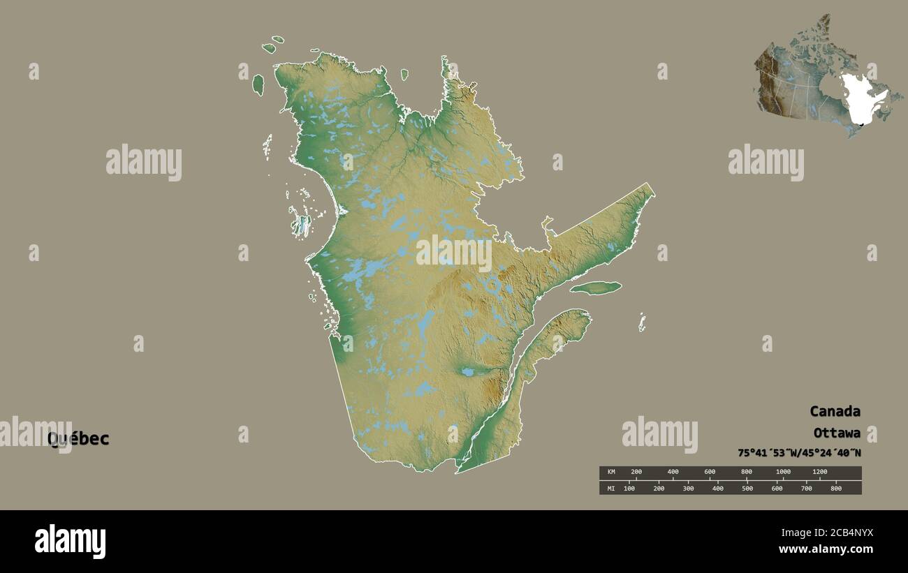 Shape of Québec, province of Canada, with its capital isolated on solid ...