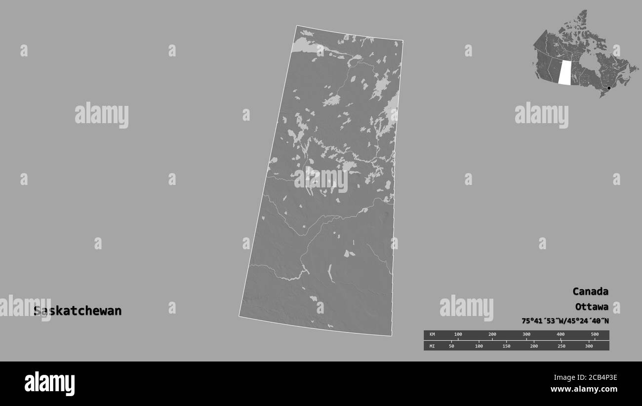 Shape of Saskatchewan, province of Canada, with its capital isolated on ...