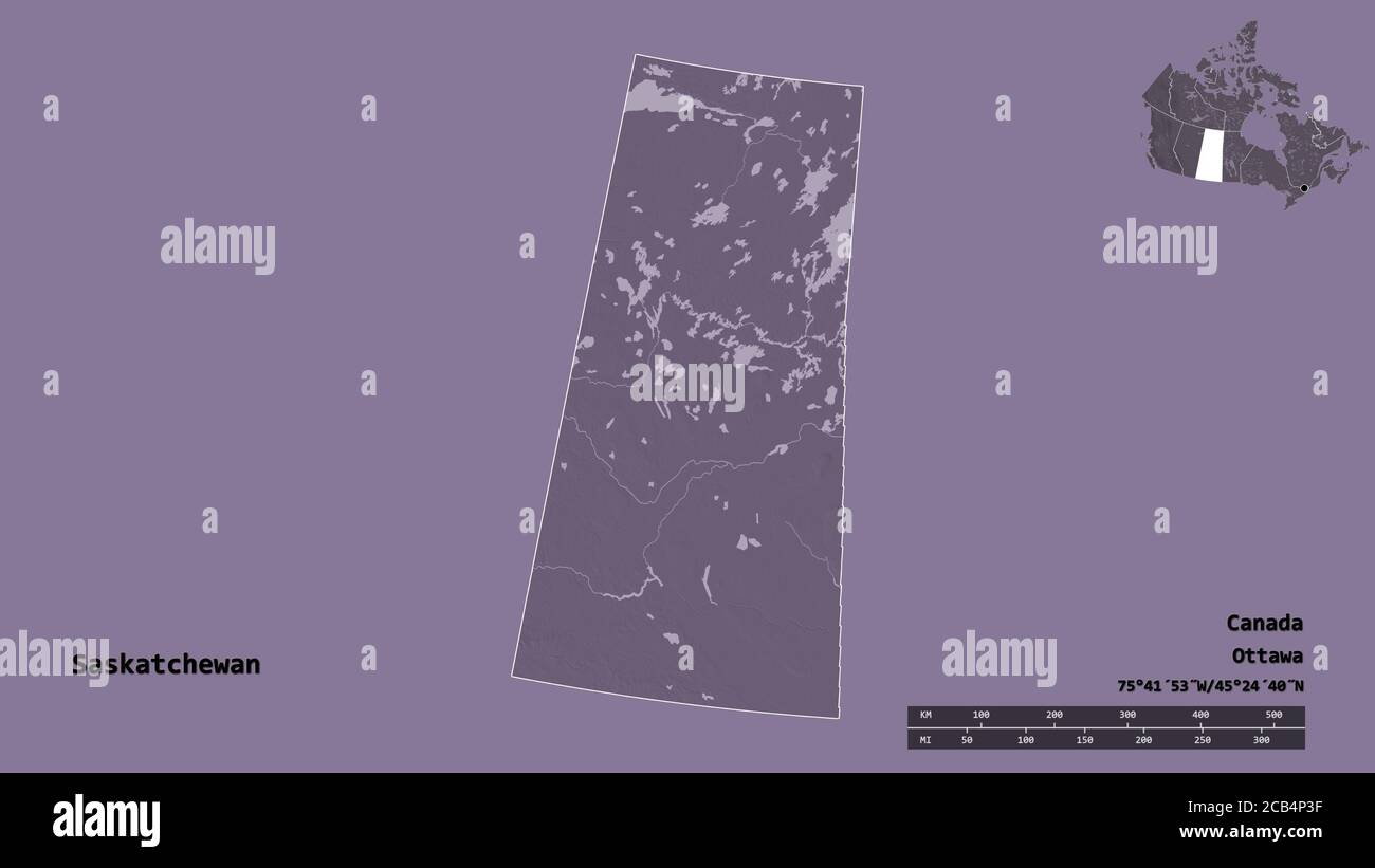 Shape of Saskatchewan, province of Canada, with its capital isolated on ...