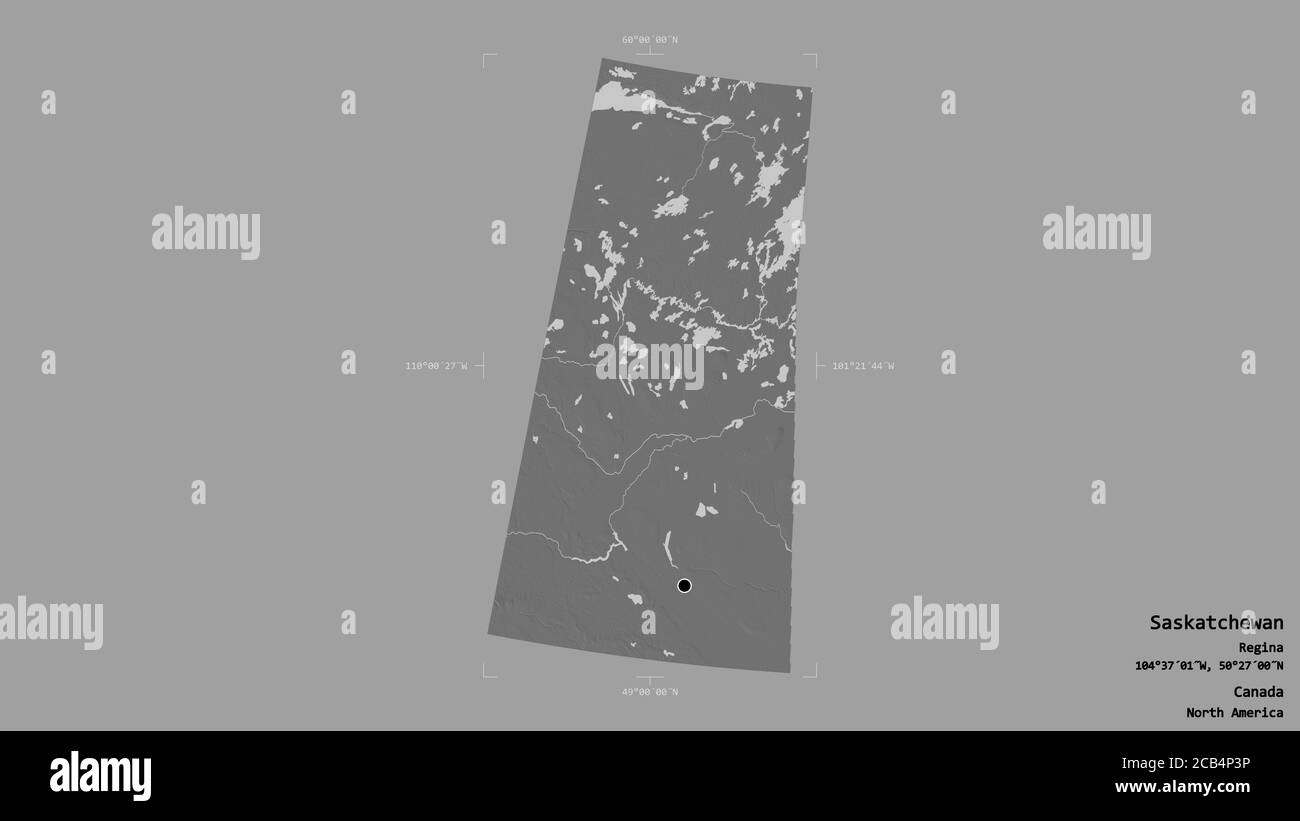 Area of Saskatchewan, province of Canada, isolated on a solid ...