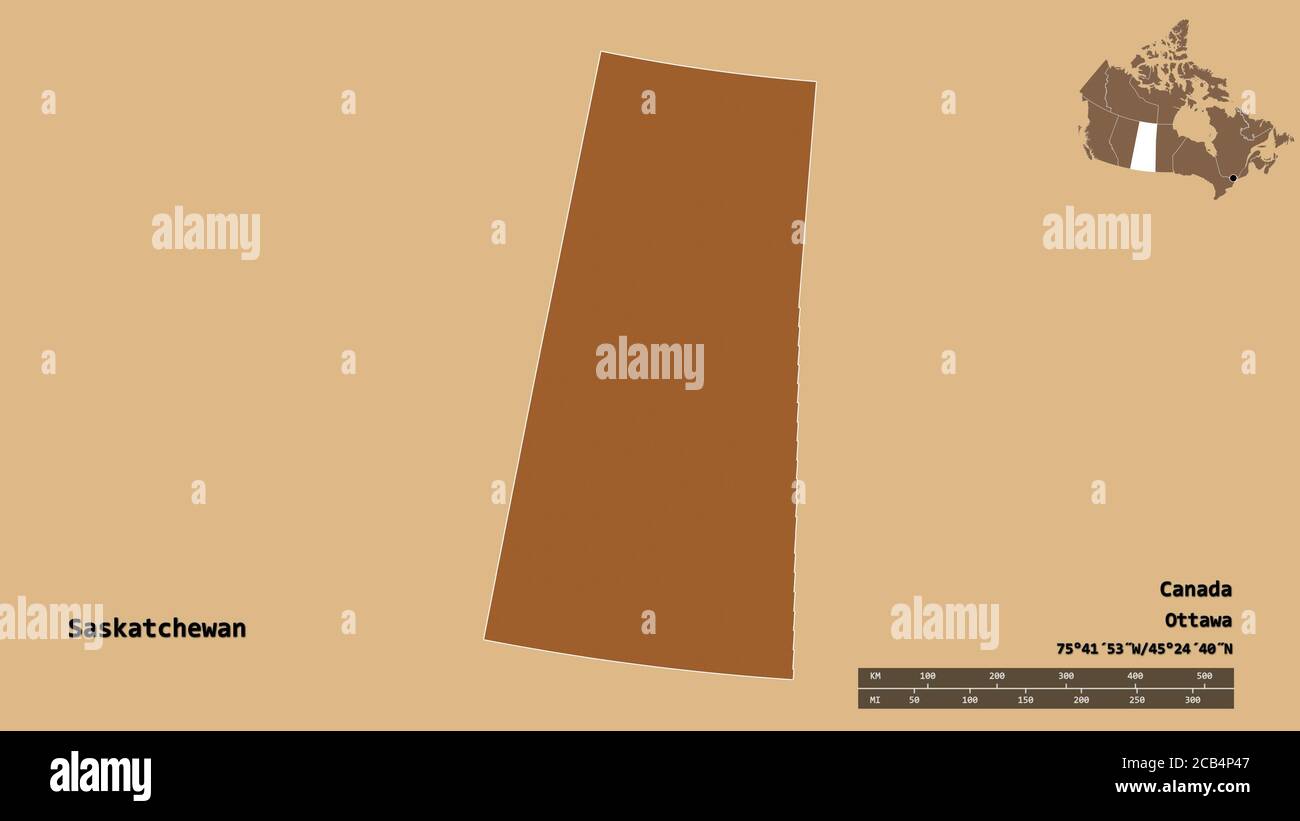 Shape of Saskatchewan, province of Canada, with its capital isolated on ...