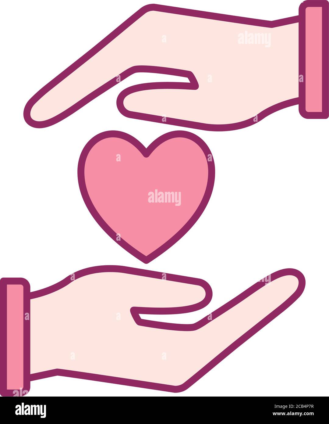 heart between hands line and fill style icon design of Charity and ...