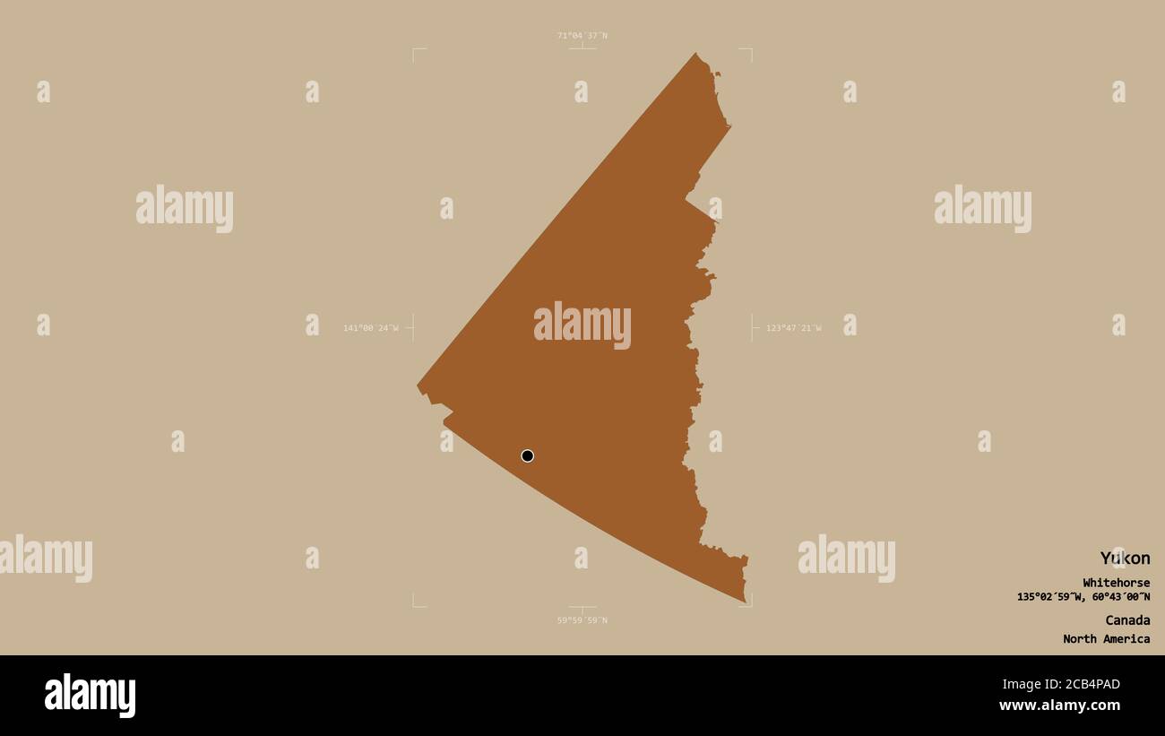 Area of Yukon, territory of Canada, isolated on a solid background in a ...