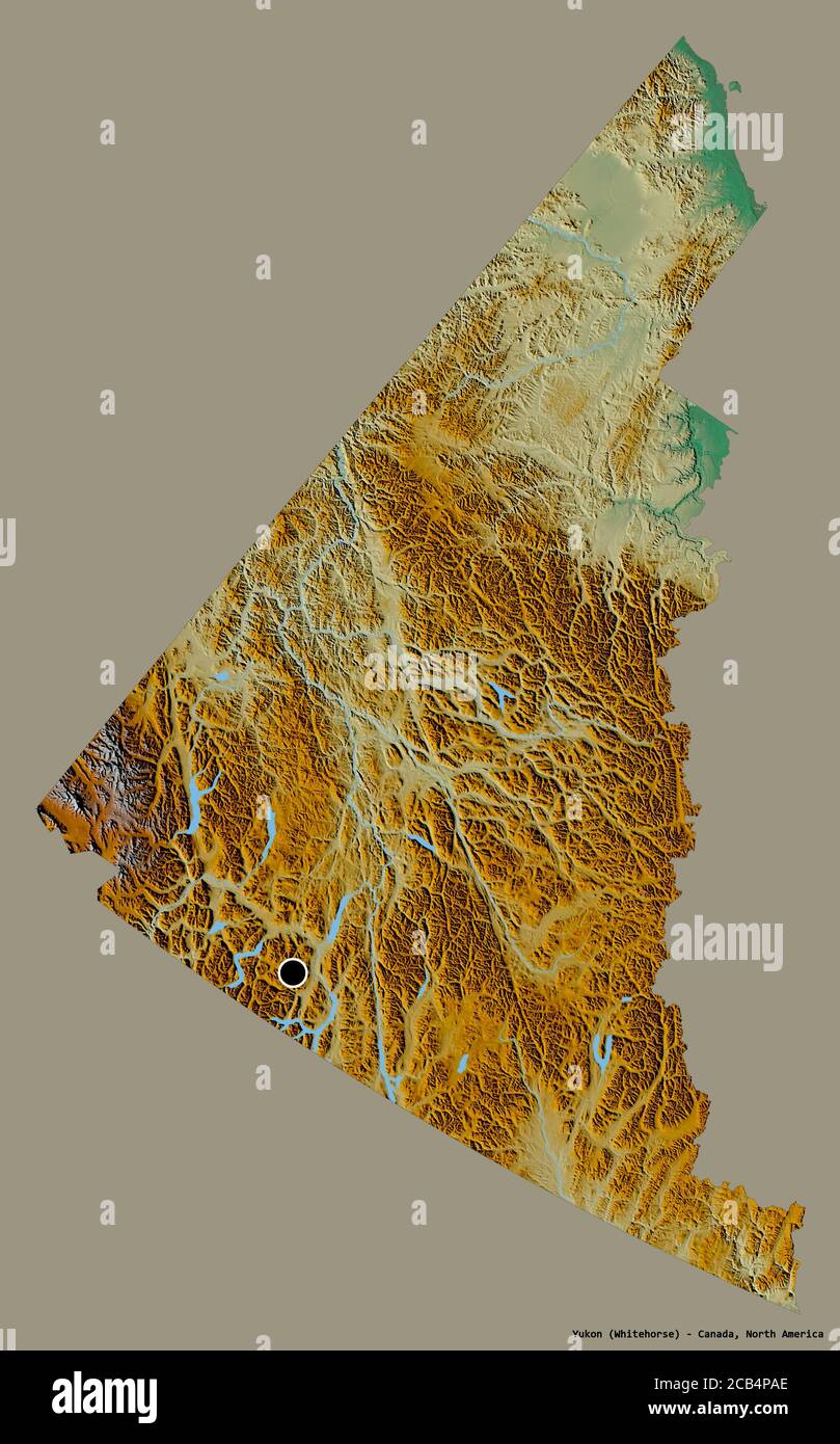 Shape of Yukon, territory of Canada, with its capital isolated on a ...