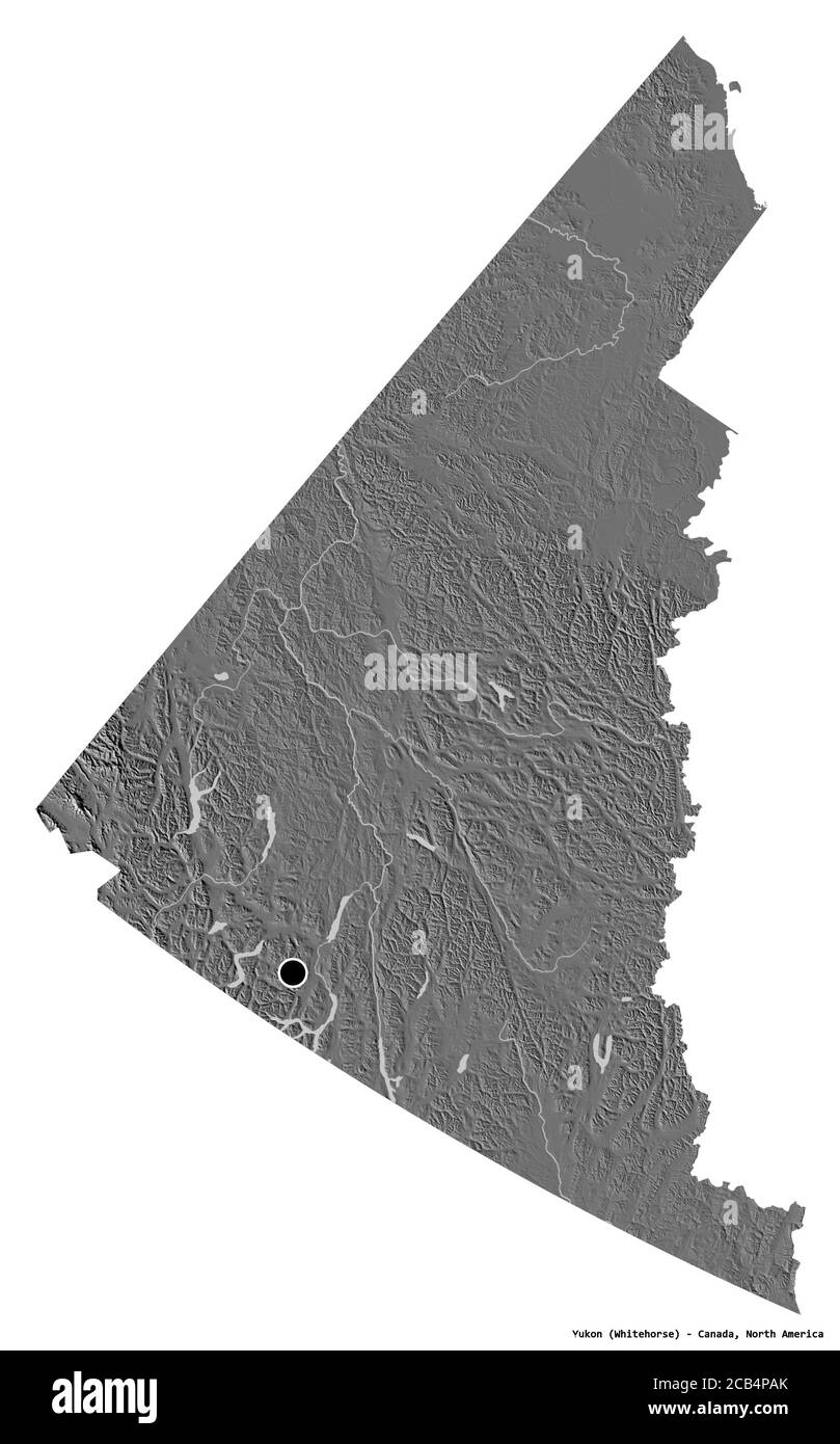 Shape of Yukon, territory of Canada, with its capital isolated on white ...