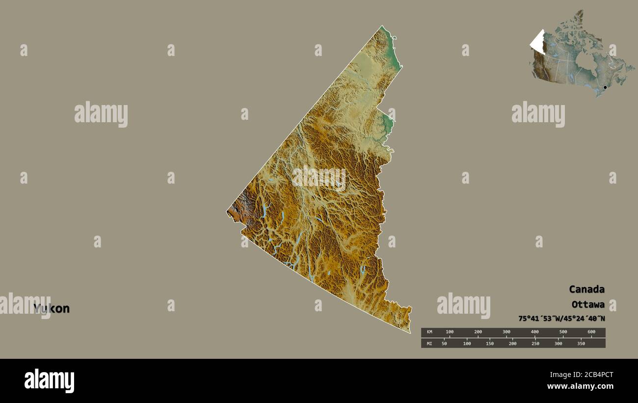 Shape of Yukon, territory of Canada, with its capital isolated on solid ...