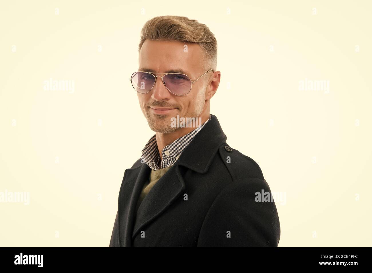 Looking cool. Mature man isolated on white. Mature adult wear ...