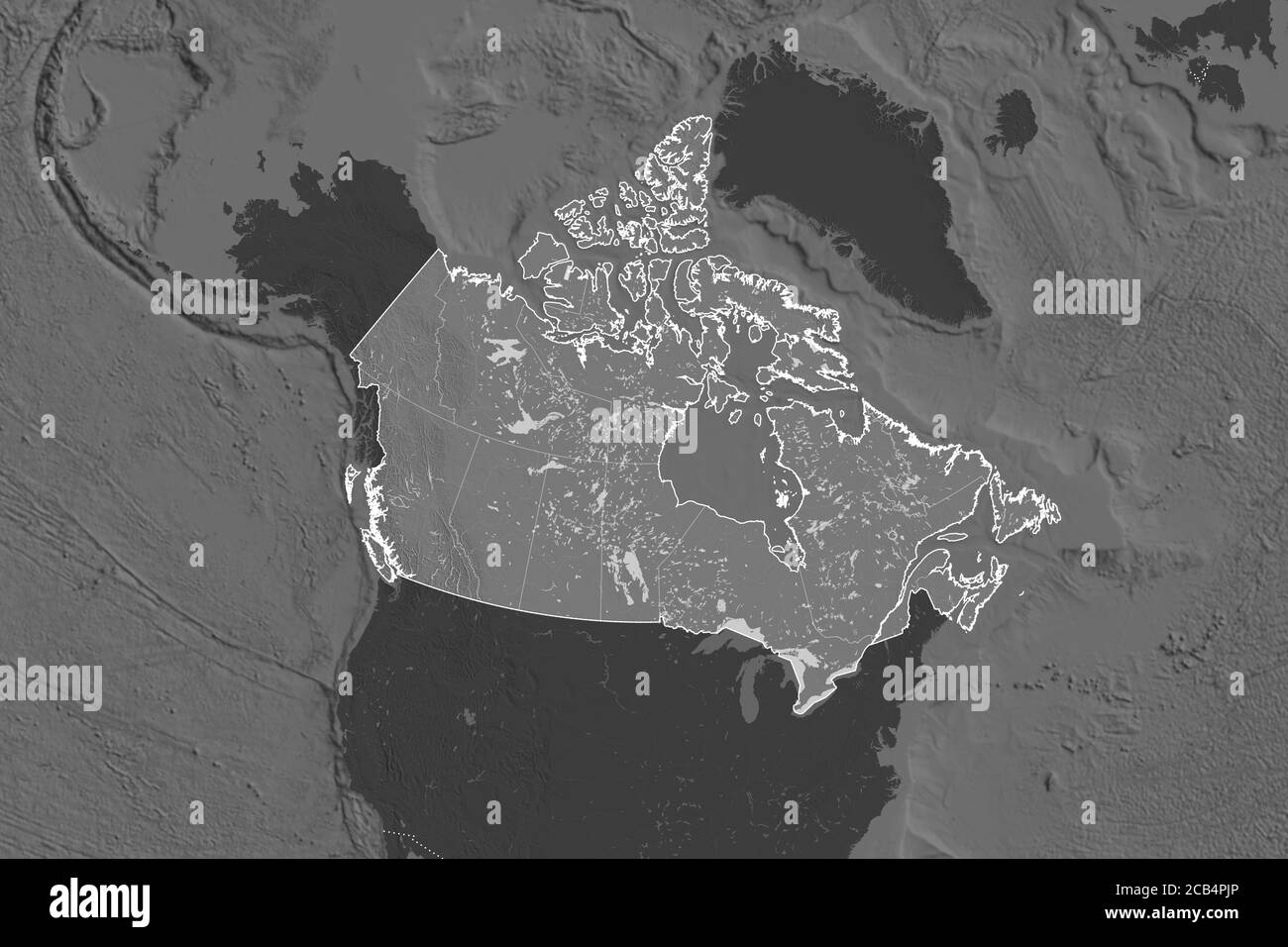 Shape of Canada separated by the desaturation of neighboring areas ...