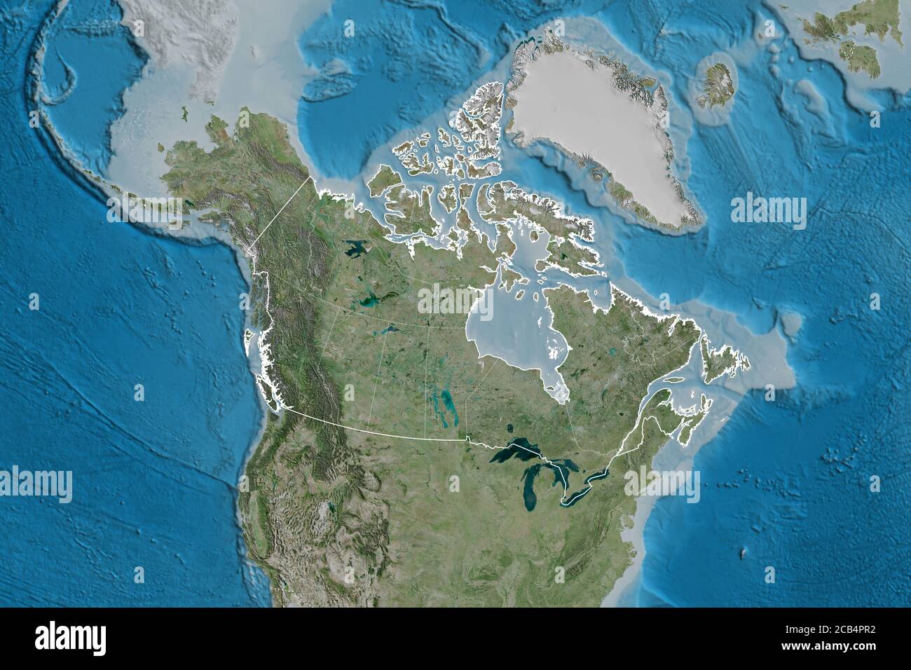 Extended area of Canada with country outline, international and ...