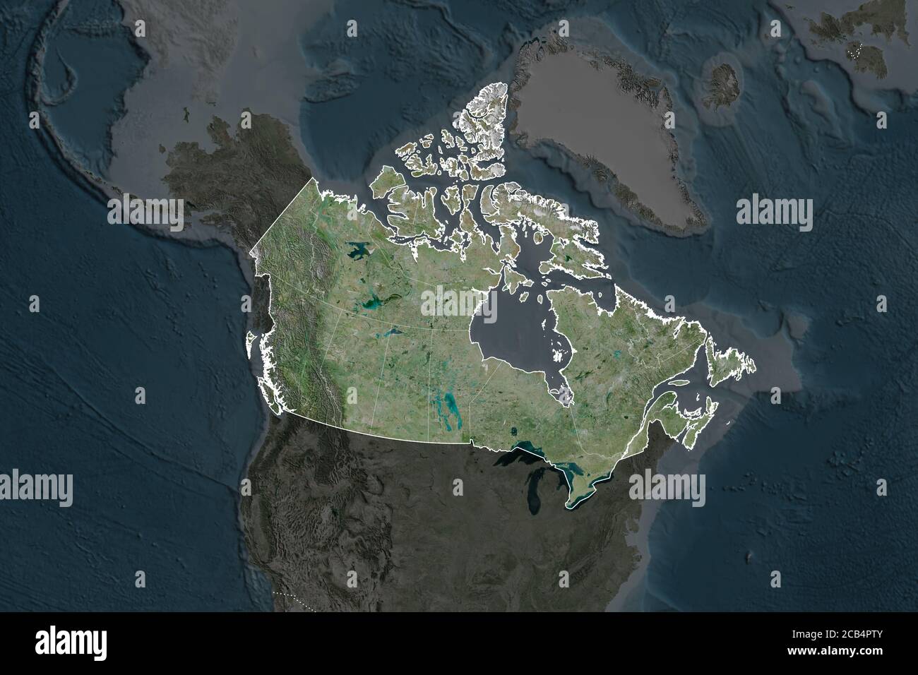 Shape of Canada separated by the desaturation of neighboring areas ...