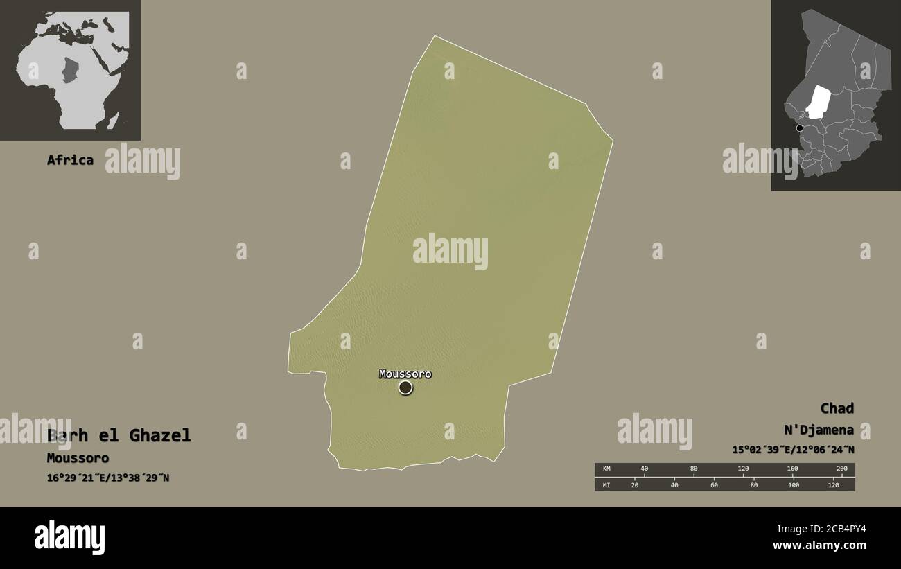 Shape of Barh el Ghazel, region of Chad, and its capital. Distance ...