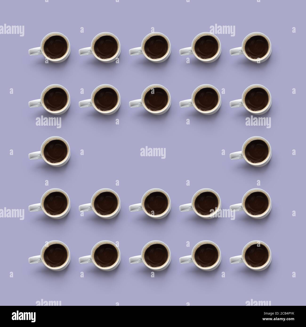 Flat lay of coffee cups forming a square with a space in the middle for ...